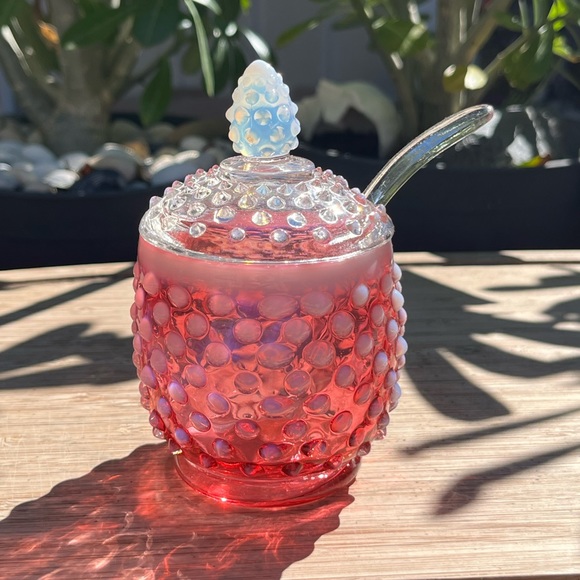 Fenton | Dining | Vintage Fenton Cranberry Opalescent Hobnail Lidded ...